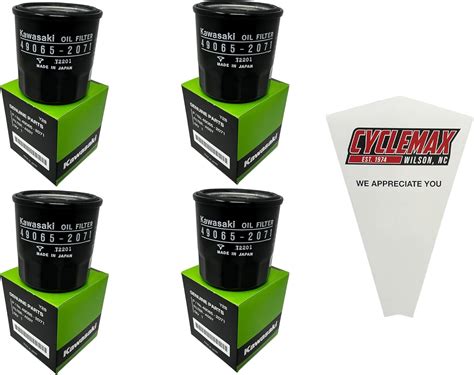 Amazon.com: Cyclemax Four Pack compatible with Kawasaki Oil Filter 49065-2071 Contains Four ...
