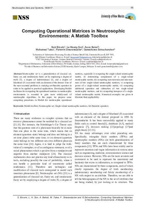 Pdf Computing Operational Matrices In Neutrosophic Environments A