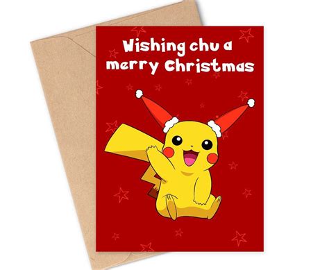 Pokemon Christmas Card Pikachu Card Ts For Him Ts Etsy