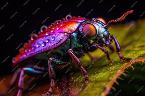 Premium Ai Image A Colorful Bug With A Green Leaf On It