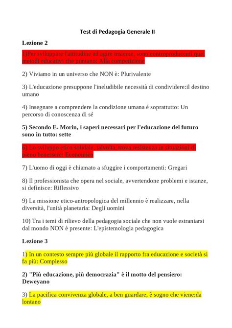 Test Pedagogia Generale Ii Domande Risposte Docsity