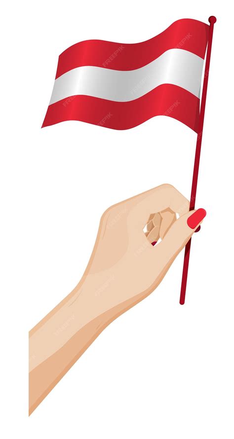 La Mano Femenina Sostiene Suavemente La Pequeña Bandera De Austria