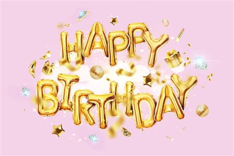 Premium Photo Golden Happy Birthday Balloons Are Flying On A Pink