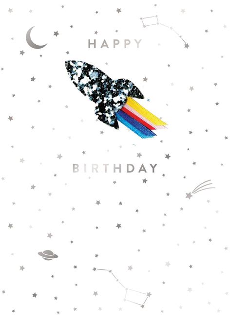 Happy Birthday Rocket Ship Embellished Birthday Greeting Card Cards