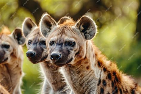 Pack Of Hyenas Nature Blurred Background Premium Ai Generated Image