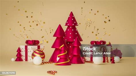 메리 크리스마스와 새해 복 많은 새해 현실적인 개체와 Xmas 축제 배경 구성 모양 크리스마스 트리 휴일 요소 3d 렌더링 및 리얼리즘 인사말 카드 배너 웹 포스터 2020