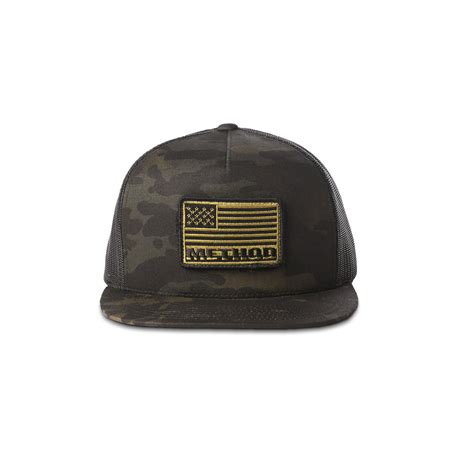 Method Flag Velcro Patch Flatbill Trucker Snapback Black Multicam