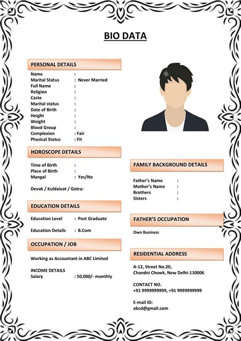 Marriage Biodata Format With Table Layout Download Word Docx
