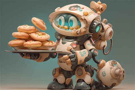 Premium Ai Image A Cute Robot Chef With Donut