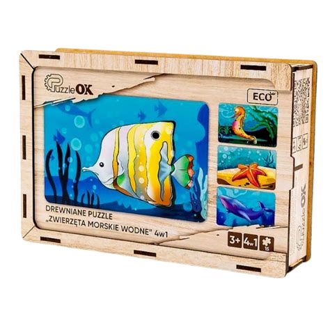 Puzzle drewniane 4w1 zwierzęta morskie PuzzleOK TaniaKsiazka pl