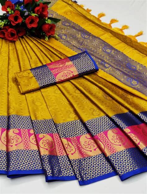 Buy Fospy Women Yellow Cotton Silk Woven Bollywood Saree Online At Best Prices In India JioMart