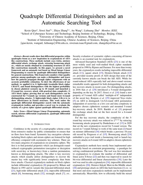 Pdf Quadruple Differential Distinguishers And An Automatic Searching Tool