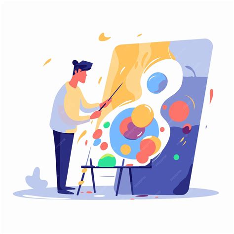 Premium Vector Artist Painting On Canvas Vector Illustration In Flat