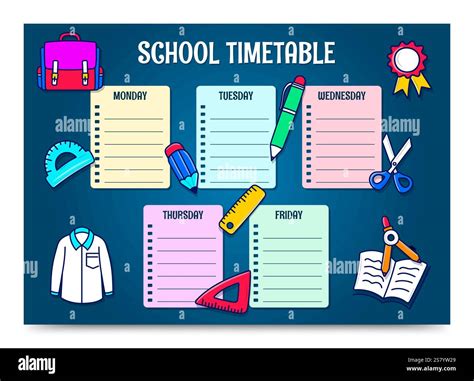 Cute School Timetable With Colorful Hand Drawn Doodle School