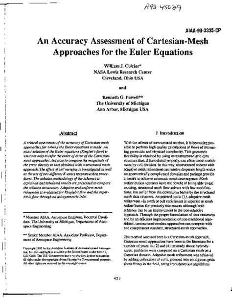 Pdf An Accuracy Assessment Of Cartesian Mesh Approaches For The Euler Equations
