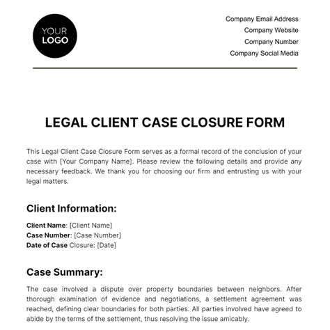 Free Legal Client Case Closure Form Template To Edit Online