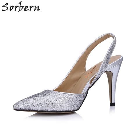 Sorbern Silver Sequins Blingbling Women Party Shoes Slingbacks Thin