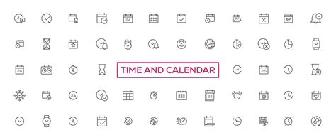Time And Clock Calendar Timer Line Icons Vector Linear Icon Set