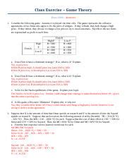 Game Theory Answers Docx Class Exercise Game Theory Econ Answers Consider The