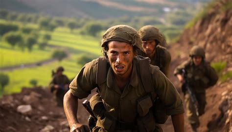 Premium Ai Image Idf Soldiers With A Purple Beret Running Up A Hill