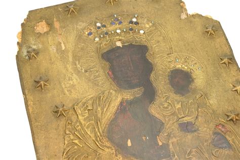Stara Malowana Ikona Na Desce Matka Boska XIX W 13046013176