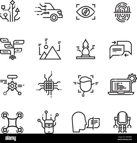 Neural Network Artificial Intelligence Line Vector Icons Face Speech