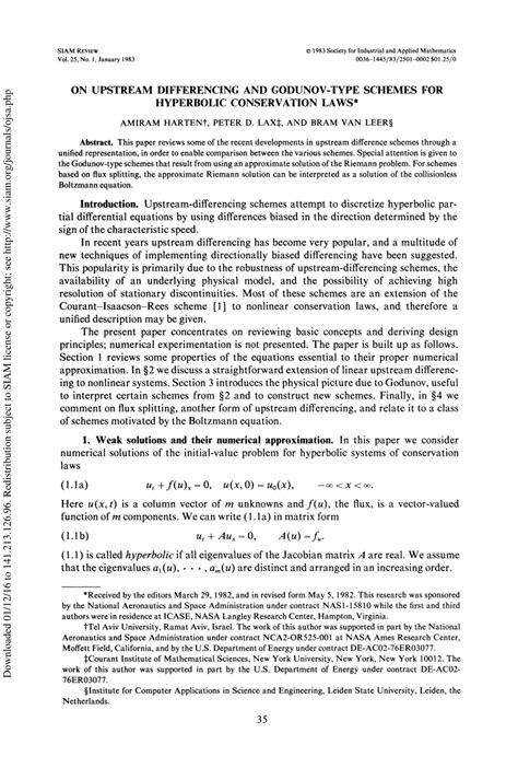 Pdf On Upstream Differencing And Godunov Type Schemes For Hyperbolic