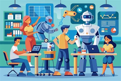 Premium Vector Students Programming Robotic Exoskeletons For
