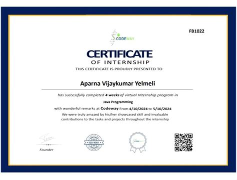 Aparna Yelmeli On Linkedin Javaprogramming Internshipcomplete Codeway