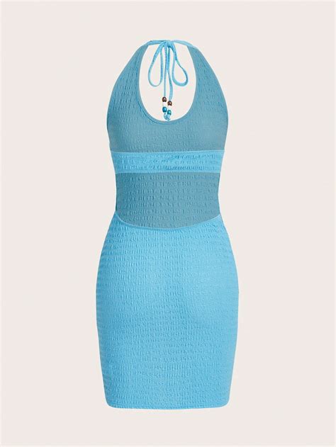 Shein Icon Solid Tie Backless Halter Neck Bodycon Dress Shein Usa