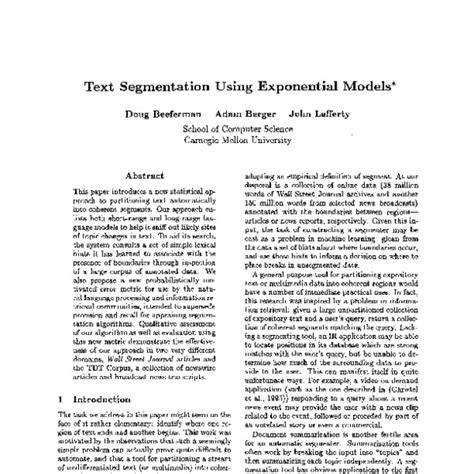 Text Segmentation Using Exponential Models Acl Anthology
