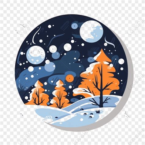 겨울 풍경과 밤하늘의 원형 묘사 클립 아트 벡터상표 Png 일러스트 무료 다운로드 Lovepik