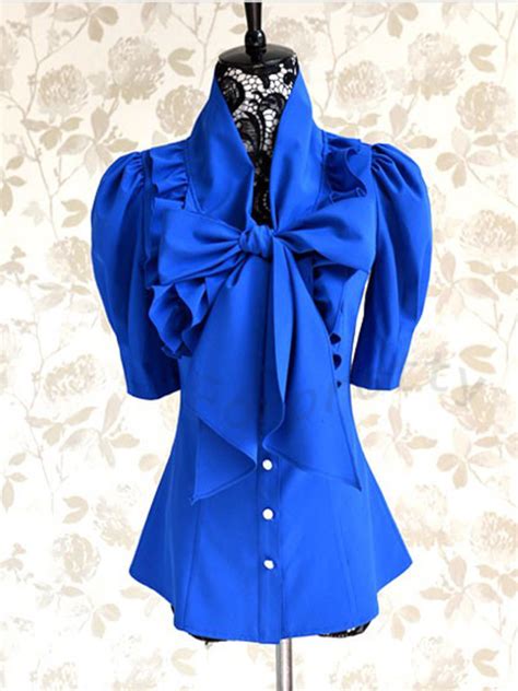 Elegant Office Career Ruffle Big Bow Collar Puff Sleeves Blouse Tops