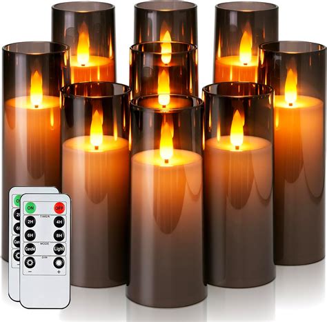 Homemory Grau Acryl Flackernde Flammenlose Kerzen LED Kerzen Batteriebetriebene Kerzen Mit