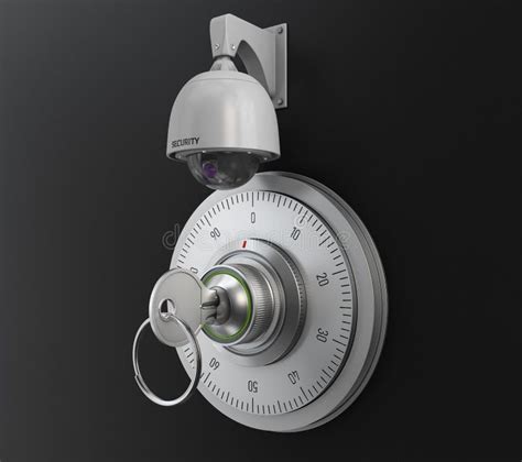 Realistic Combination Safe Lock With Cctv Camera Isolated On Black