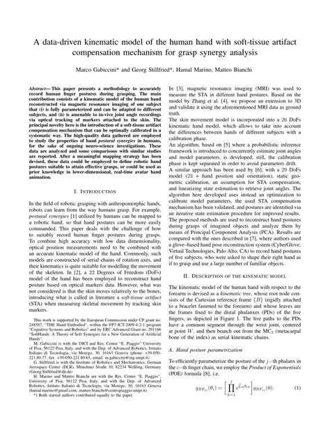 Pdf A Data Driven Kinematic Model Of The Human Hand With Soft Tissue Artifact Compensation