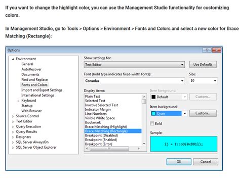 Sql Server How To Change Reference Highlight Color In Ssms