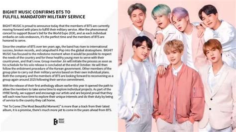 Bts Military Service Confirmed Jin Rm Suga Jhope Jimin Jungkook