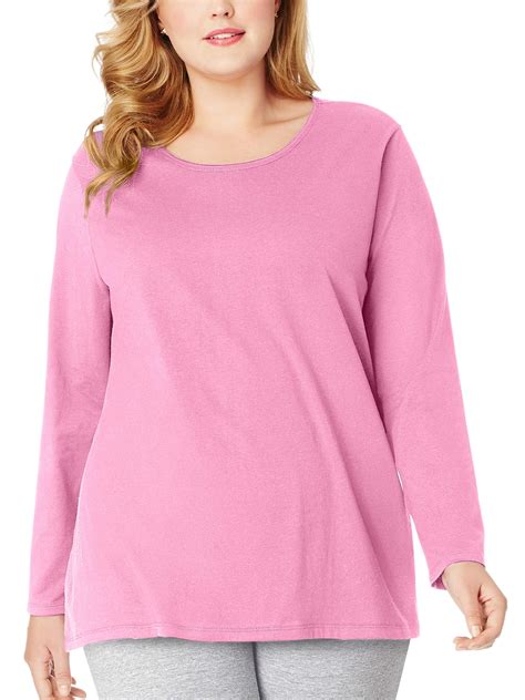 Hanes Womens And Womens Plus Cotton Crew Neck T Shirt With Long