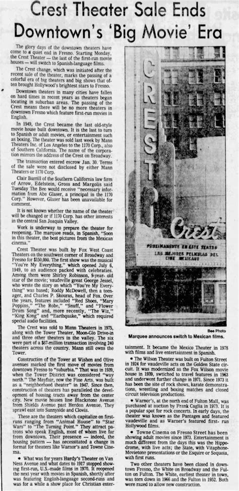 Sale Of Fresnos Crest Theater 1979 ™