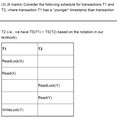 Solved 3 6 Marks Consider The Following Schedule For