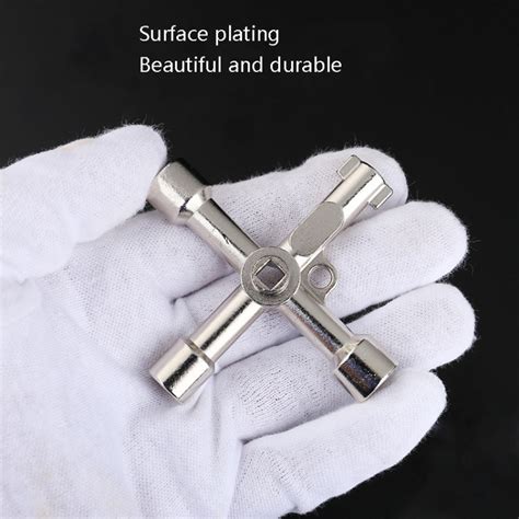 4 Pcs 엘리베이터 워터 미터 밸브 크로스 키 내부 삼각형 렌치 스타일 D 실버 센터 양면 사각형 구멍