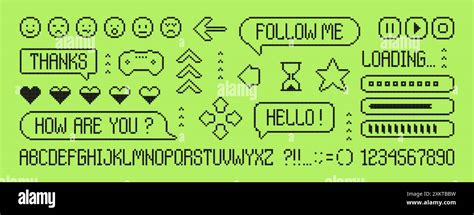 Set Of Pixel Dialogue Boxes Font Alphabet Letters And Numbers Black