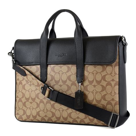 Coach 蔻馳 男款 防刮磁吸翻蓋手提斜背二用公事包 卡其黑 Pchome 24h購物