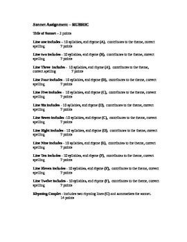 Shakespearean Sonnet Assignment By Griggs And Weston English Teachers