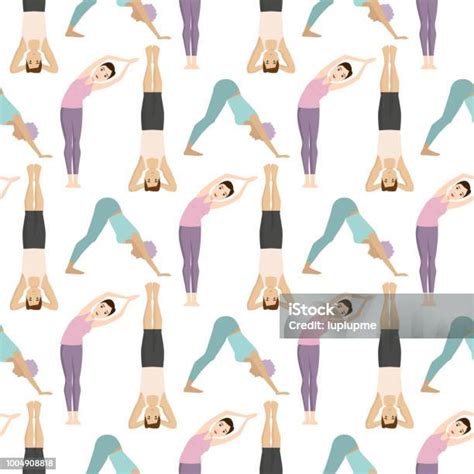 문자 클래스 명상 사람들이 완벽 한 패턴 배경 농도 인간의 평화 라이프 스타일 벡터 일러스트 레이 션 하는 요가 자세 개념에 대한 스톡 벡터 아트 및 기타 이미지 Istock
