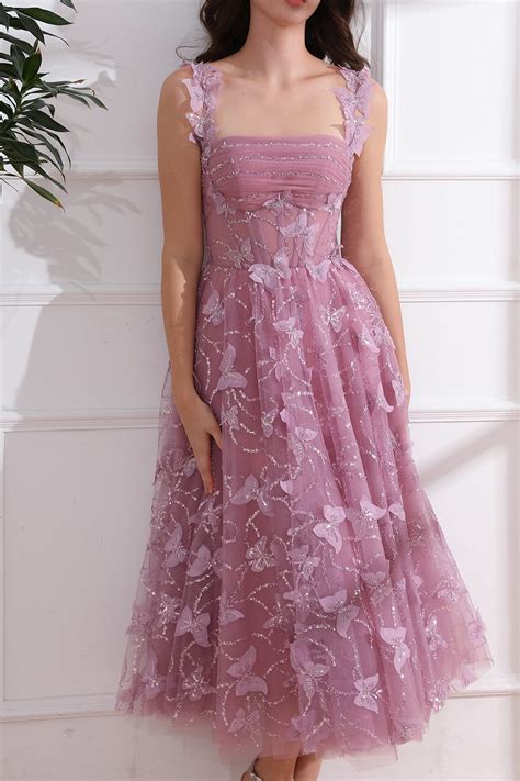 Missjophiel Corset 3d Butterflies Dusty Pink Midi Dress