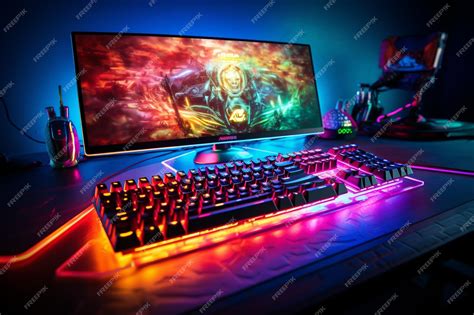 Premium Ai Image Photo View Of Illuminated Neon Gaming Keyboard Setup