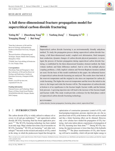Pdf A Full Three‐dimensional Fracture Propagation Model For Supercritical Carbon Dioxide