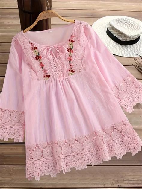 Plus Size Elegant Blouse Womens Plus Floral Appliques Temu
